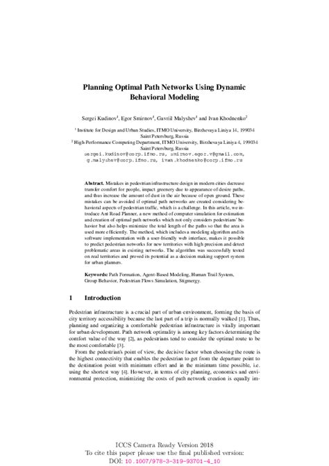 Pdf Planning Optimal Path Networks Using Dynamic Behavioral Modeling