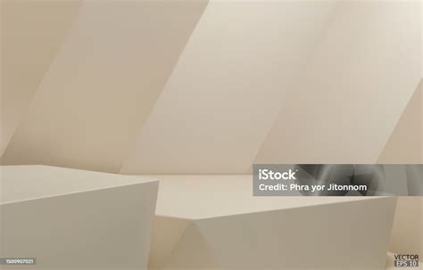 3d 기하학적 2단계 연단 베이지색 육각형 큐브 베이지색 배경의 정사각형 연단 컨셉 장면 무대 쇼케이스 제품 판촉 판매 배너
