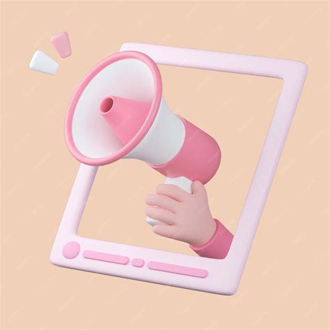 3d 아이콘 손 클리핑 패스와 함께 파란색 배경에 확성기를 들고 마케팅 개념 3d 렌더링 프리미엄 사진