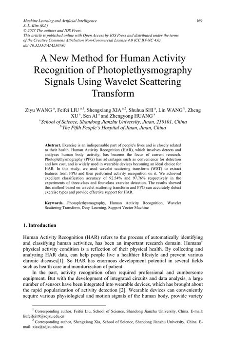 Pdf A New Method For Human Activity Recognition Of Photoplethysmography Signals Using Wavelet
