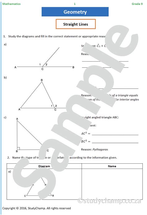 Grade 9 Mathematics Workbook Geometry Straight Lines