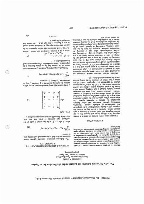 pdf variable structure control for electrohydraulic position servo system