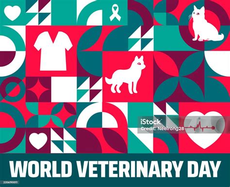 세계 수의사의 날 기하학적 모양 패턴 배경 배너 또는 포스터 디자인 템플릿 매년 4 월에 관찰됩니다 휴일 개념입니다 모든 템플릿 카드 포스터 플래카드 템플릿에 사용할 수