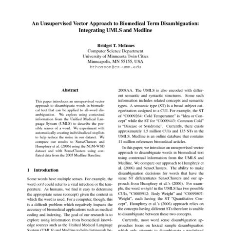 an unsupervised vector approach to biomedical term disambiguation