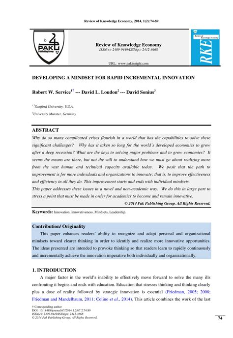 Pdf Developing A Mindset For Rapid Incremental Innovation