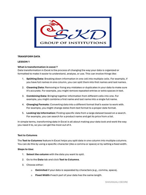 Transform Data Lesson 1and 2 Pdf String Computer Science Microsoft Excel