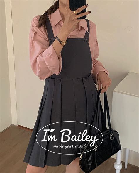 아임베일리 필버드 멜빵 플리츠 미디 원피스