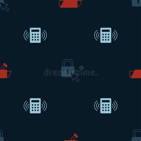 Set Security Camera Lock And Keypad Access Panel On Seamless Pattern Vector Stock Illustration