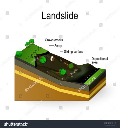 Landslide Diagram Landslip Debris Flow Surges Stock Illustration 723761317 Shutterstock