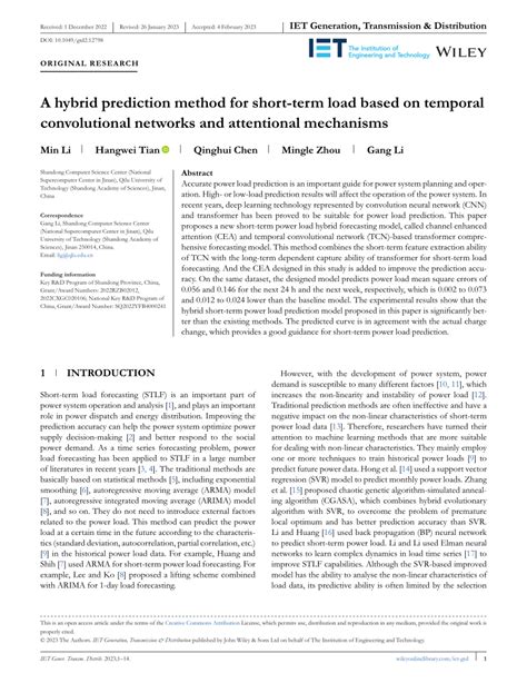 Pdf A Hybrid Prediction Method For Short‐term Load Based On Temporal Convolutional Networks