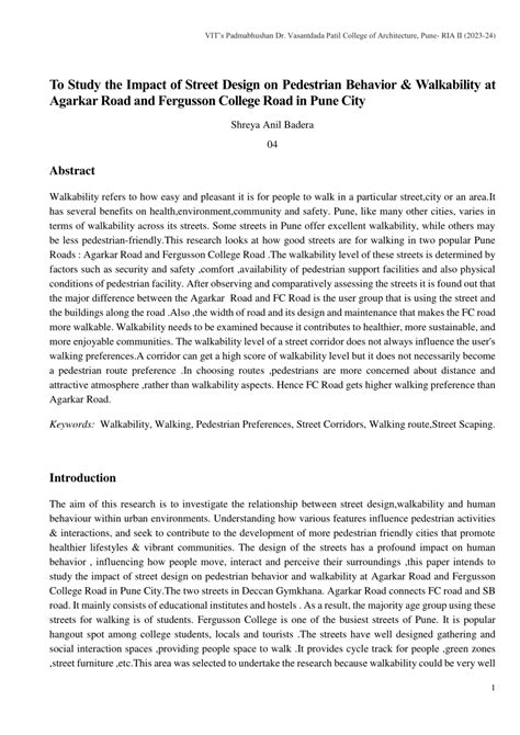 PDF To Study The Impact Of Street Design On Pedestrian Behavior Walkability At Agarkar Road
