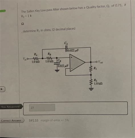 Solved The Sallen Key Low Pass Filter Shown Below Has A