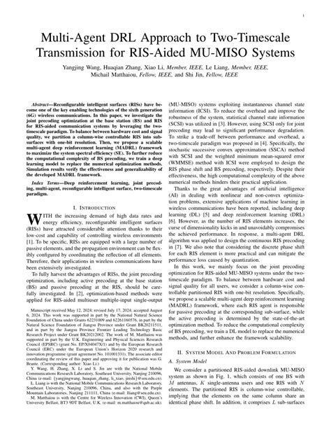 Pdf Multi Agent Drl Approach To Two Timescale Transmission For Ris Aided Mu Miso Systems