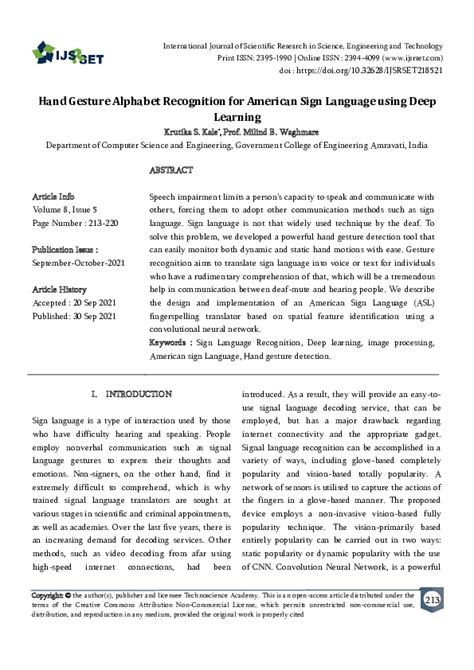 Pdf Hand Gesture Alphabet Recognition For American Sign Language Using Deep Learning