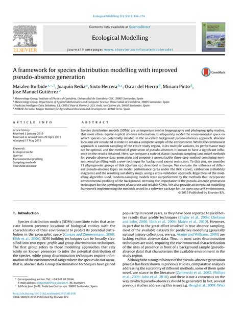 Pdf A Framework For Species Distribution Modelling With Improved Pseudo Absence Generation