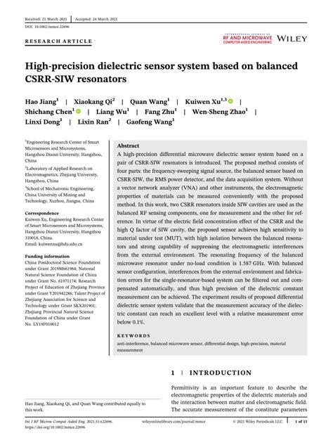High‐precision Dielectric Sensor System Based On Balanced Csrr‐siw Resonators Request Pdf