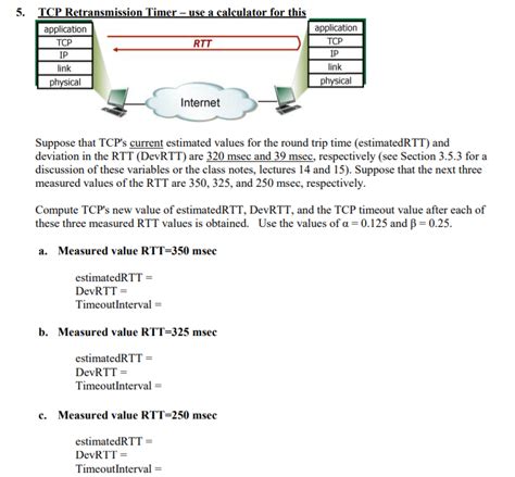 Solved 5 Tcp Retransmission Timer Use A Calculator For This