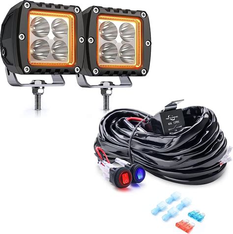 Mictuning S1 Amber Led Pods Light With 180w Led Light Bar Wiring Harness Kit