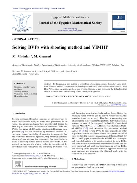 Pdf Solving Bvps With Shooting Method And Vimhp