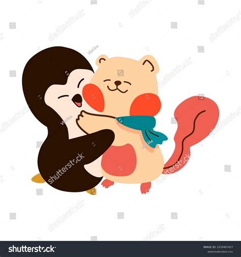 Retro Squirrel Penguin Cuddling Warmly On Stock Vector Royalty Free 2220467427 Shutterstock