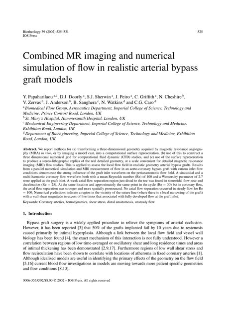 Pdf Combined Mr Imaging And Numerical Simulation Of Flow In Realistic Arterial Bypass Graft Models