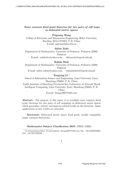 Pdf Some Common Fixed Point Theorems For Two Pairs Of Self Maps In Dislocated Metric Spaces