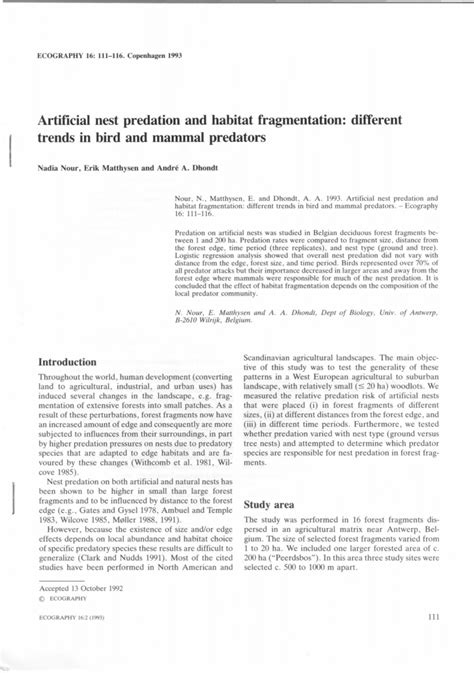Pdf Artificial Nest Predation And Habitat Fragmentation Different