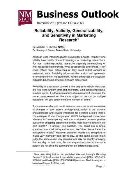 Pdf Reliability Validity Generalizability And Sensitivity In