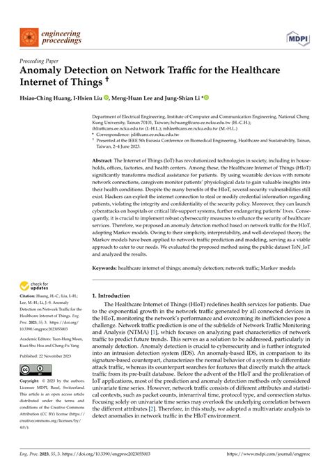 Pdf Anomaly Detection On Network Traffic For The Healthcare Internet Of Things