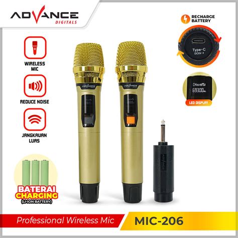 Jual Advance Mic Wireless Microphone Mic Double Batrei Dapat Di Charger UHF Digital Mikropon MIC