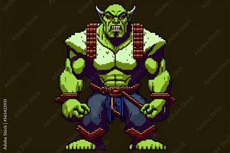 Pixel Art Orc Character For RPG Game Character In Retro Style For 8 Bit Game Stock Illustration