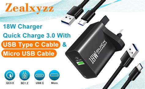 18W UK Charger Plug With Micro USB Cable And Type C Cable For Kindle Fire HD 7 8 10 8 Plus 2015