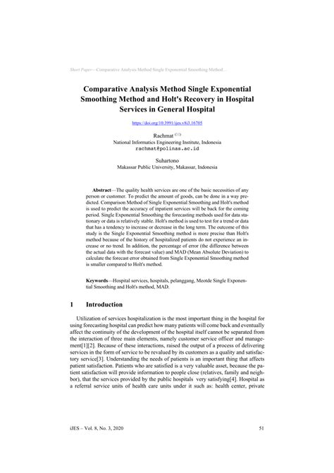 Pdf Comparative Analysis Method Single Exponential Smoothing Method And Holts Recovery In