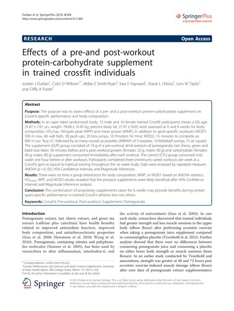 Pdf Effects Of A Pre And Post Workout Protein Carbohydrate Supplement