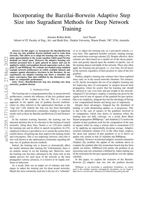Incorporating The Barzilai Borwein Adaptive Step Size Into Sugradient Methods For Deep Network