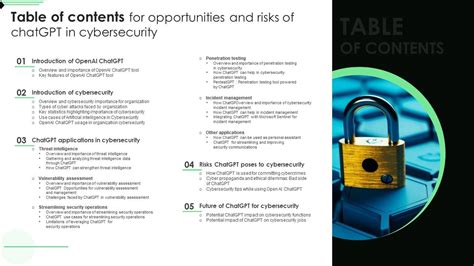 Table Of Contents For Opportunities And Risks Of Chatgpt In Cybersecurity Ai Ss V Ppt Example