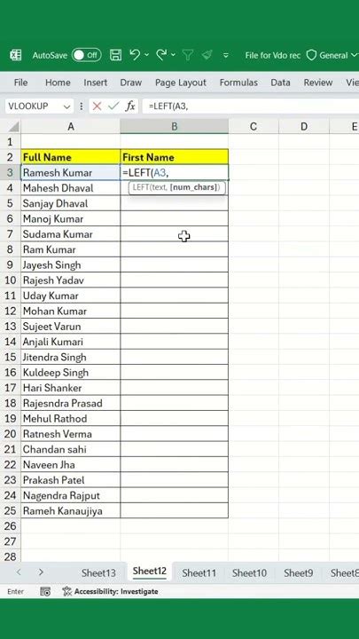Extract First Name In Excel Shorts Excel Youtube