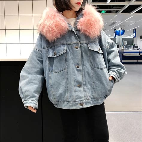 Vangull/длинные джинсовые куртки с капюшоном и меховой отделкой из ...