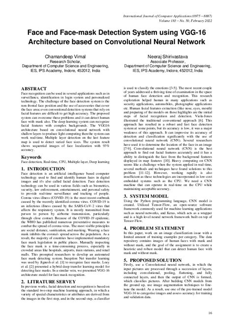 Pdf Face And Face Mask Detection System Using Vgg 16 Architecture Based On Convolutional