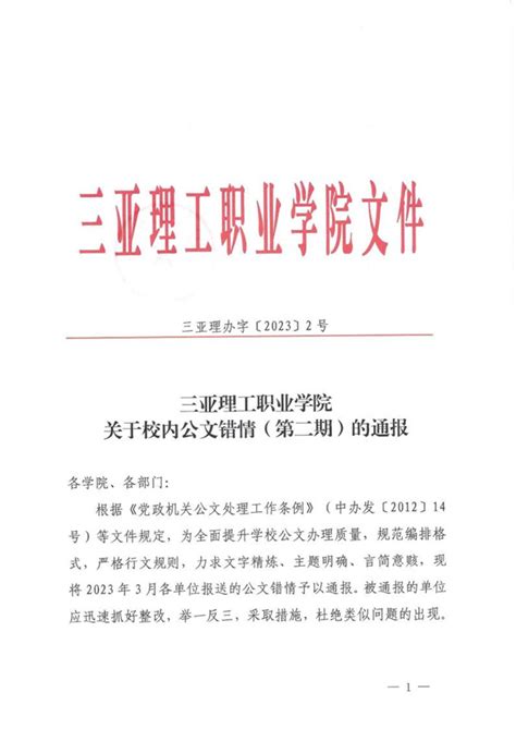 三亚理办字20232号 三亚理工职业学院关于校内公文错情第二期的通报 三亚理工职业学院