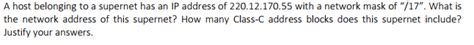 Solved A Host Belonging To A Supernet Has An Ip Address Of