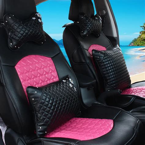 Girl S Woman S Cute Brand Fashion Pu Leather Diamond Pink Universal Car Seat Cover Set In