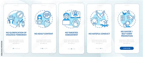 SM Platform Safety Rules Onboarding Mobile App Page Screen With Concepts No Adult Content