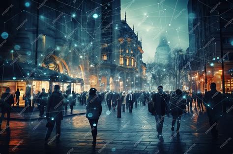 Premium Ai Image Crowd Of Business People Tracked With Technology Walking On Busy Urban City