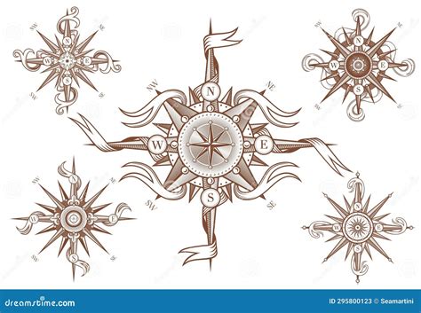Vintage Wind Rose Compass With Medieval Ribbons Stock Vector