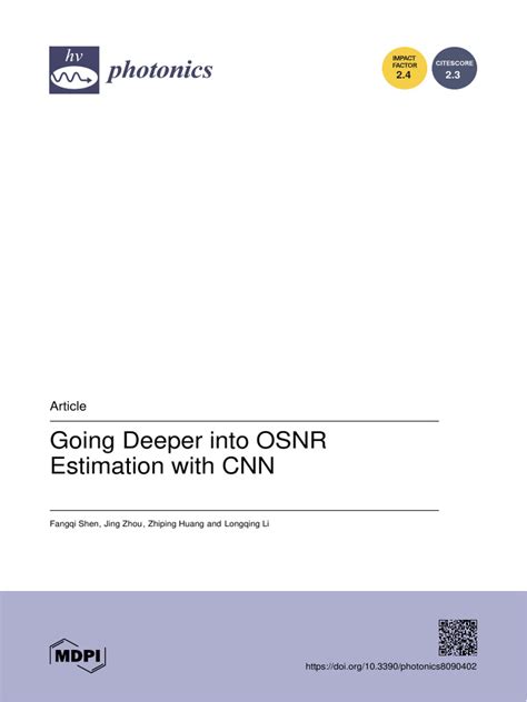 Going Deeper Into Osnr Estimation With Cnn Pdf Deep Learning Artificial Neural Network