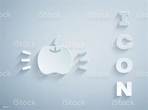 종이 회색 배경에 고립 된 애플 아이콘을 잘라 잎 기호와 과일 종이 아트 스타일 벡터 0명에 대한 스톡 벡터 아트 및 기타 이미지 0명 3차원 형태 건강한 식생활