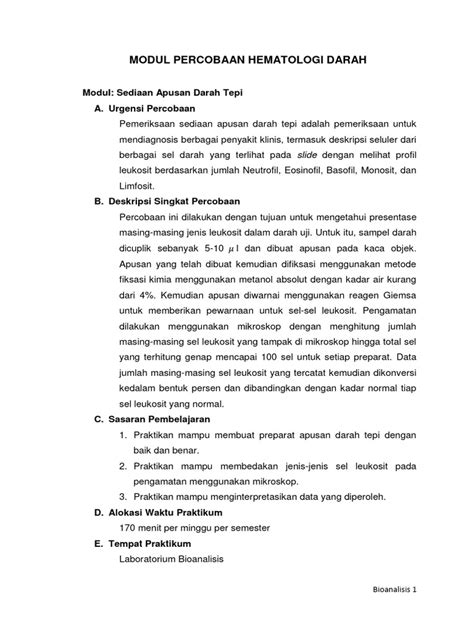 Pertemuan 3 Modul Praktikum Sediaan Apusan Darah Tepi Pdf