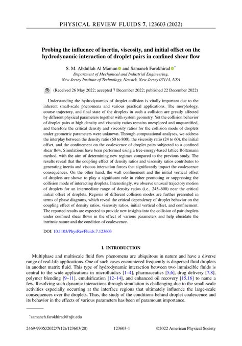 Pdf Probing The Influence Of Inertia Viscosity And Initial Offset