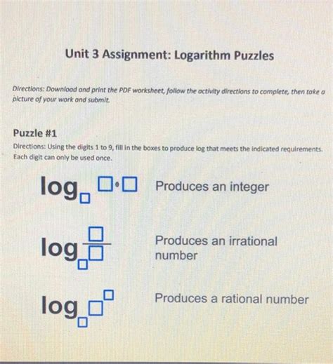 Solved Unit 3 Assignment Logarithm Puzzles Directions
